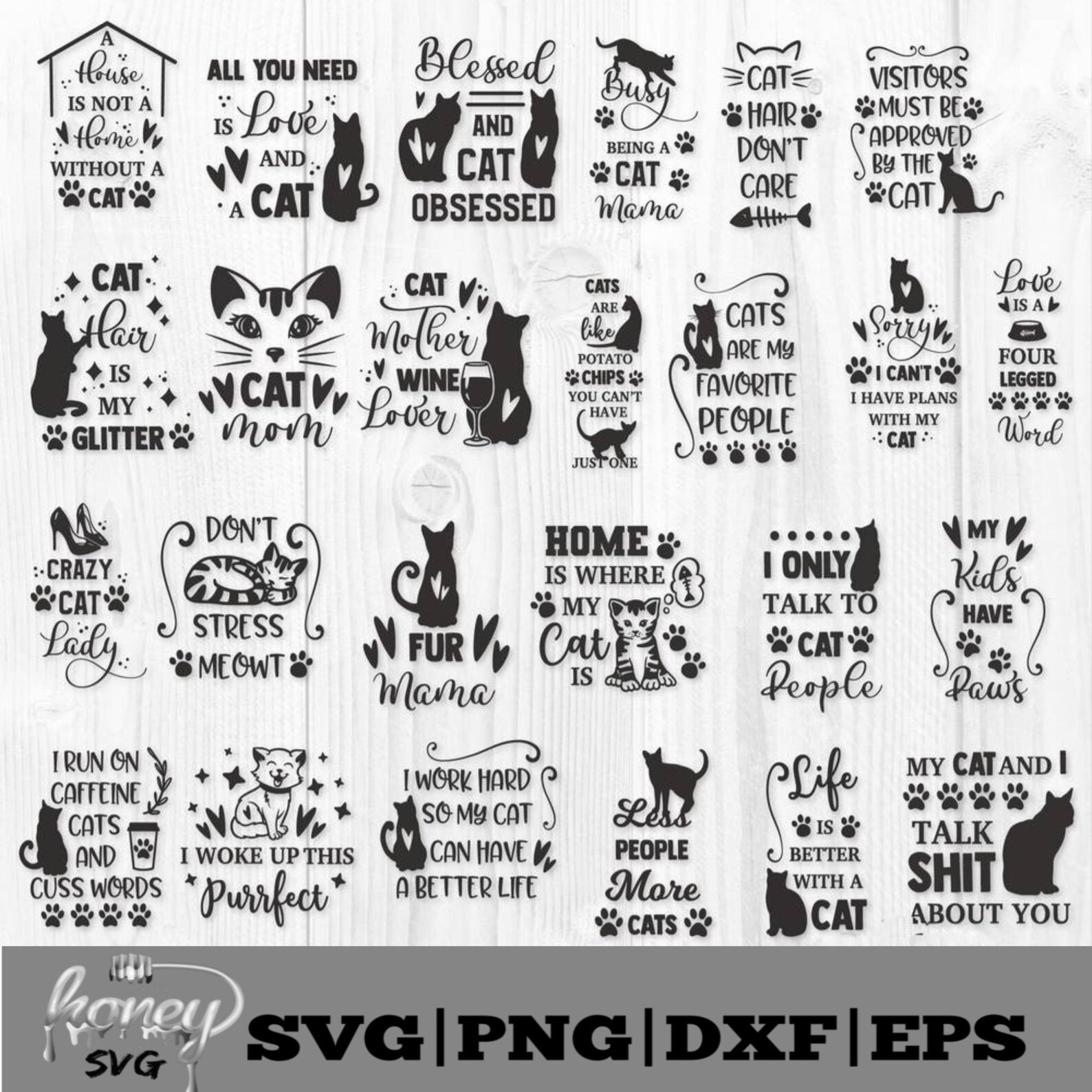 Cat SVG Bundle Dxf Png Eps Cut Files Cat Clipart - Etsy