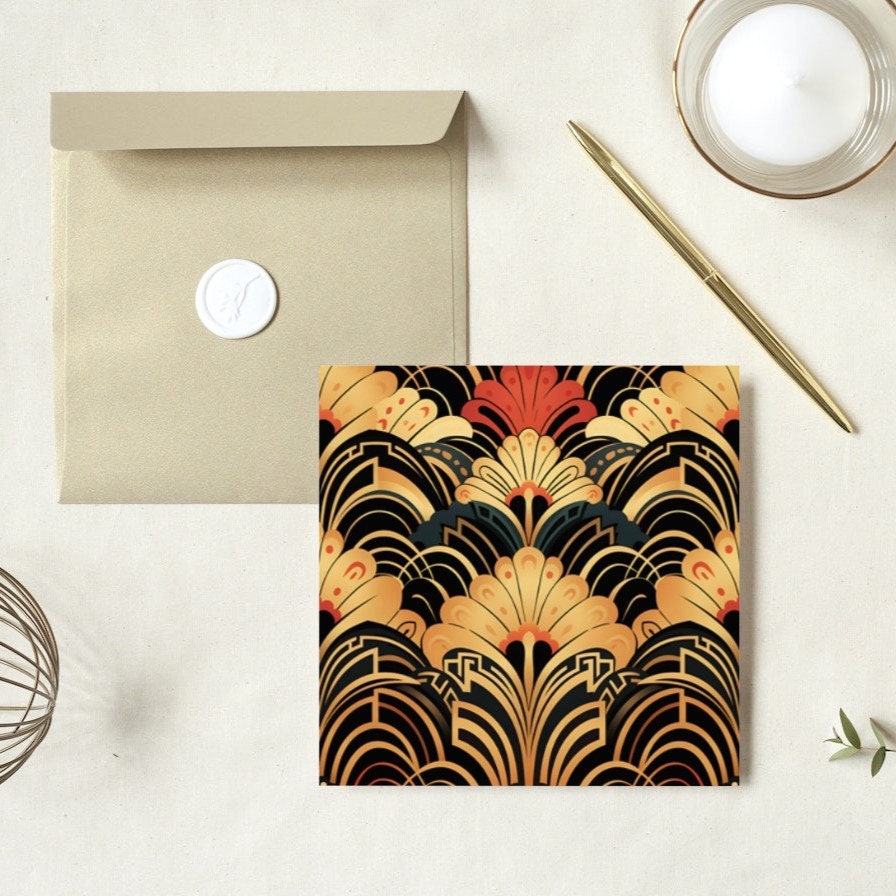 Vintage Art Deco Digital Paper, Gold and Red Digital Paper Pack, Art ...