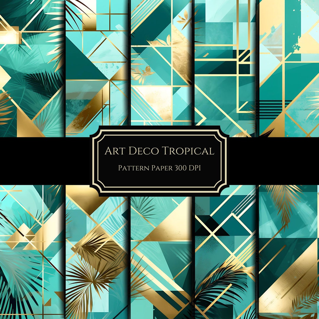 Geometric Turquiose Digital Paper Turquoise and Gold Tropical - Etsy