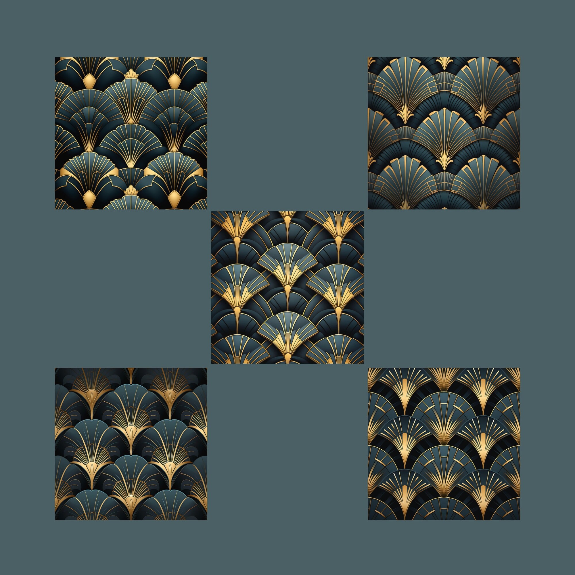 Vintage Art Deco Digital Paper, Blue and Gold Digital Paper Pack, Art ...