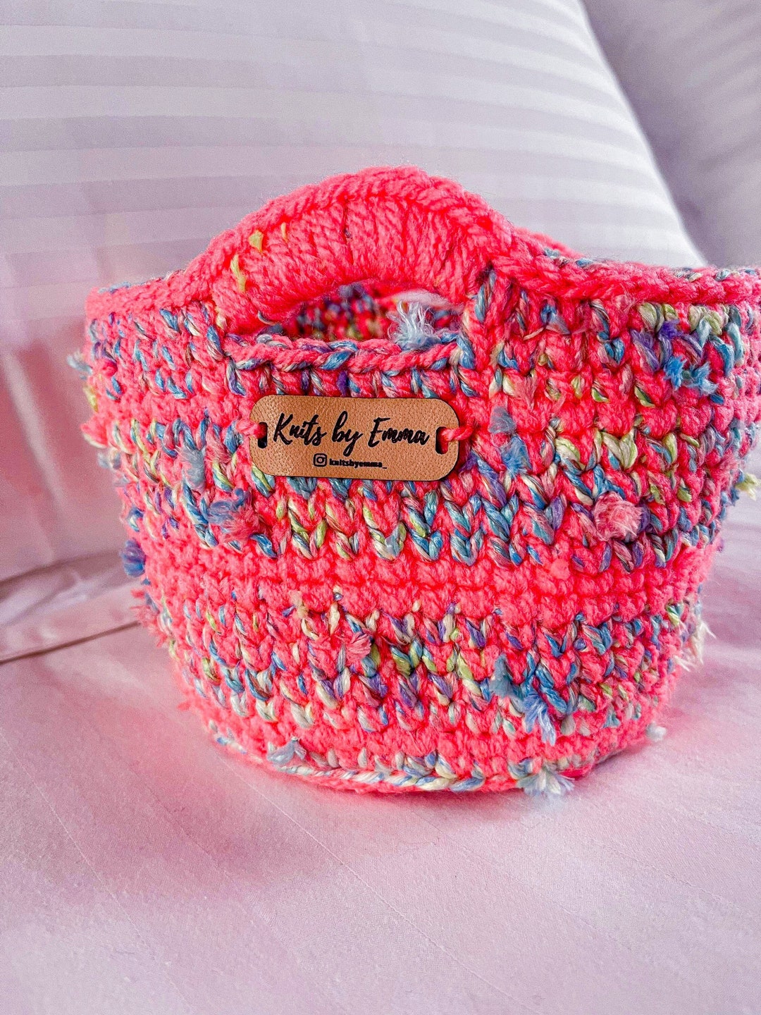 Small Handmade Crochet Basket | Neon Pink, Home Decor + Storage ...