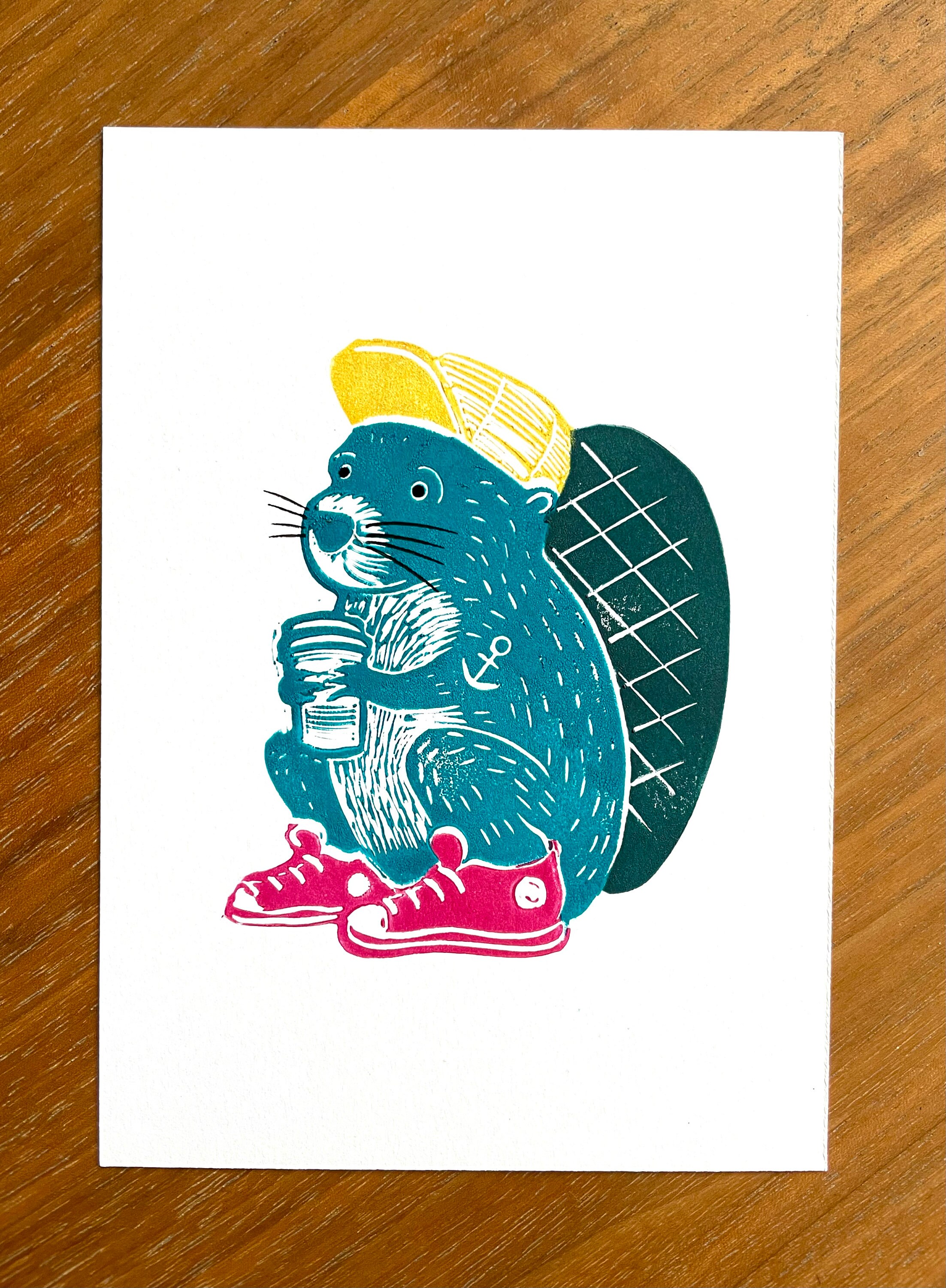 Bristol Beaver A6 Original Lino Print. Unframed - Etsy