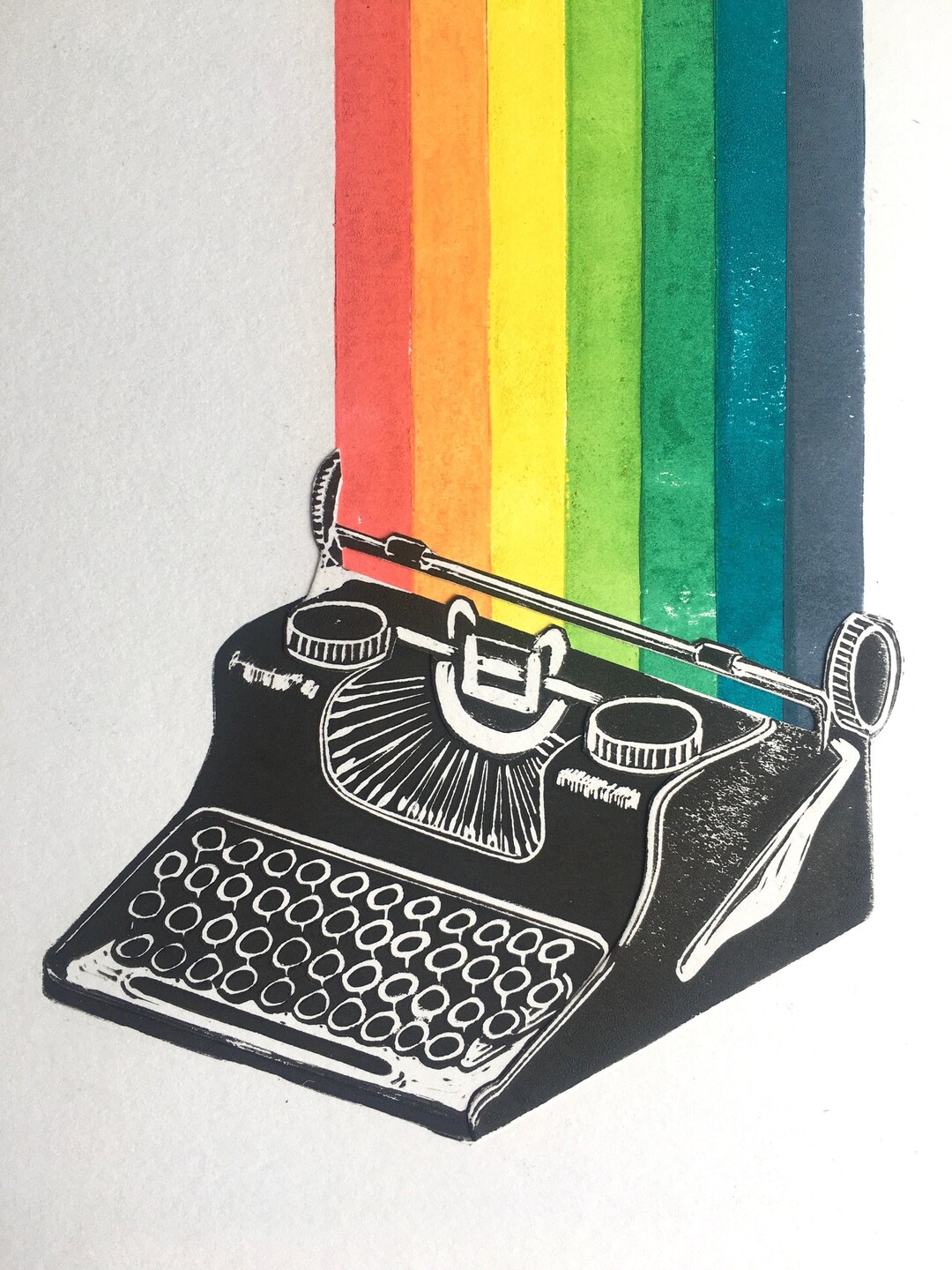 A5 Rainbow Typewriter Original Lino Print. Unframed - Etsy