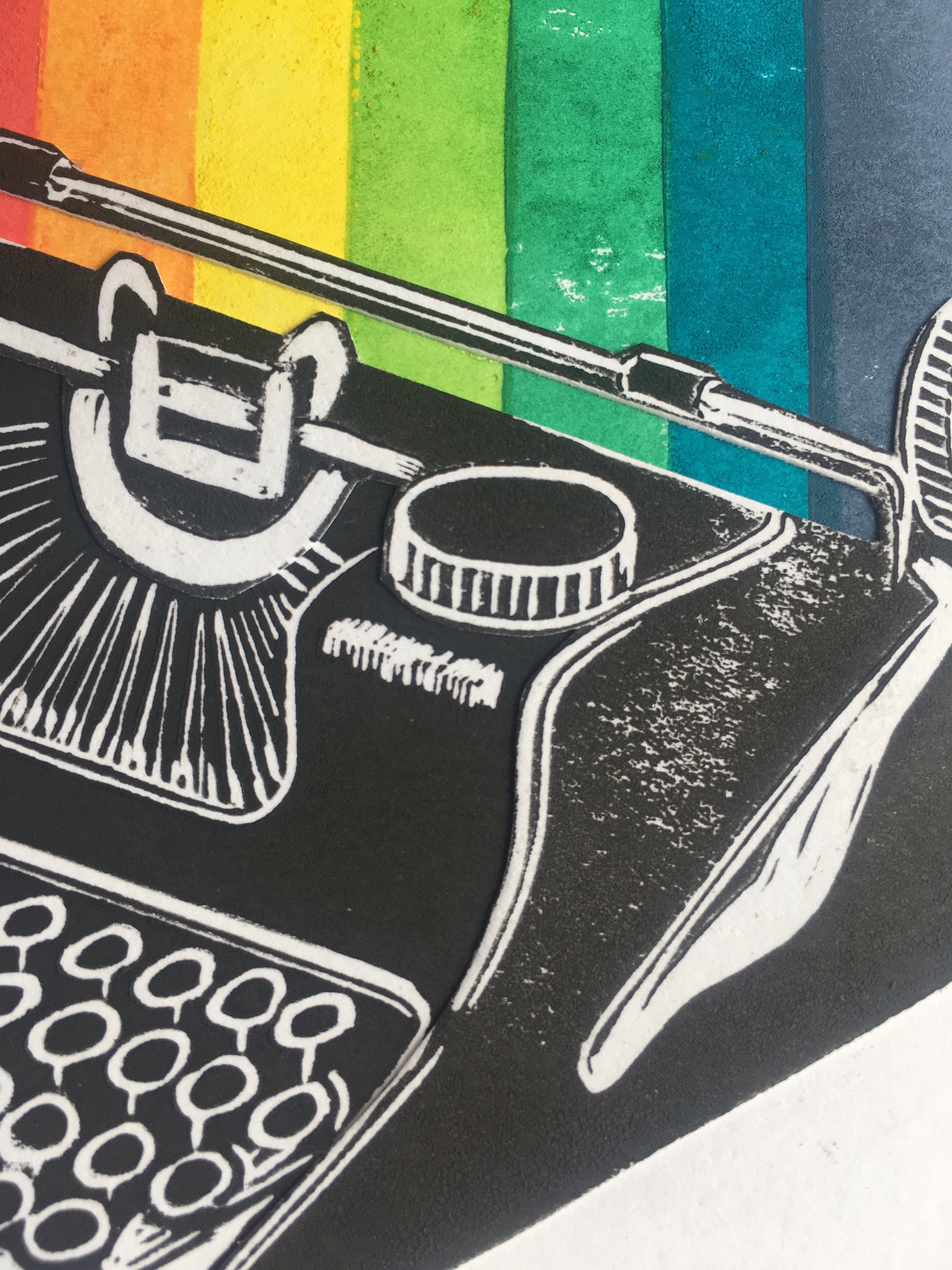 A5 Rainbow Typewriter Original Lino Print. Unframed - Etsy