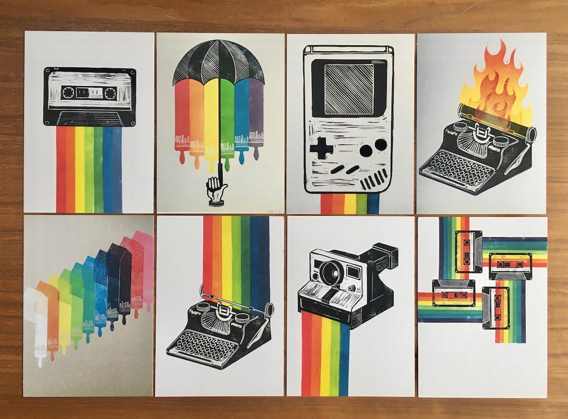 1980's Rainbow Postcard Pack. Set of 8 Assorted Retro - Etsy