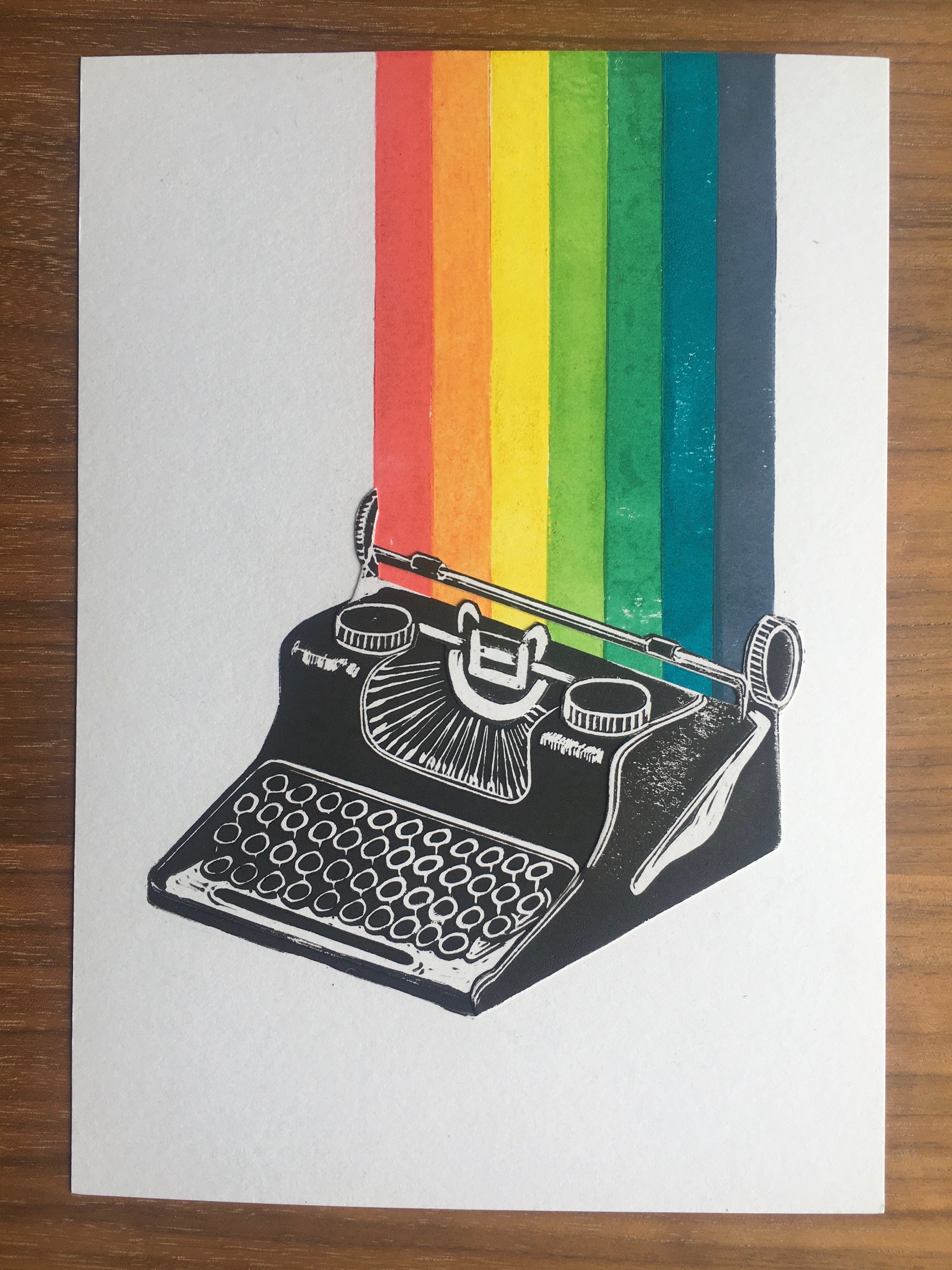 A5 Rainbow Typewriter Original Lino Print. Unframed - Etsy