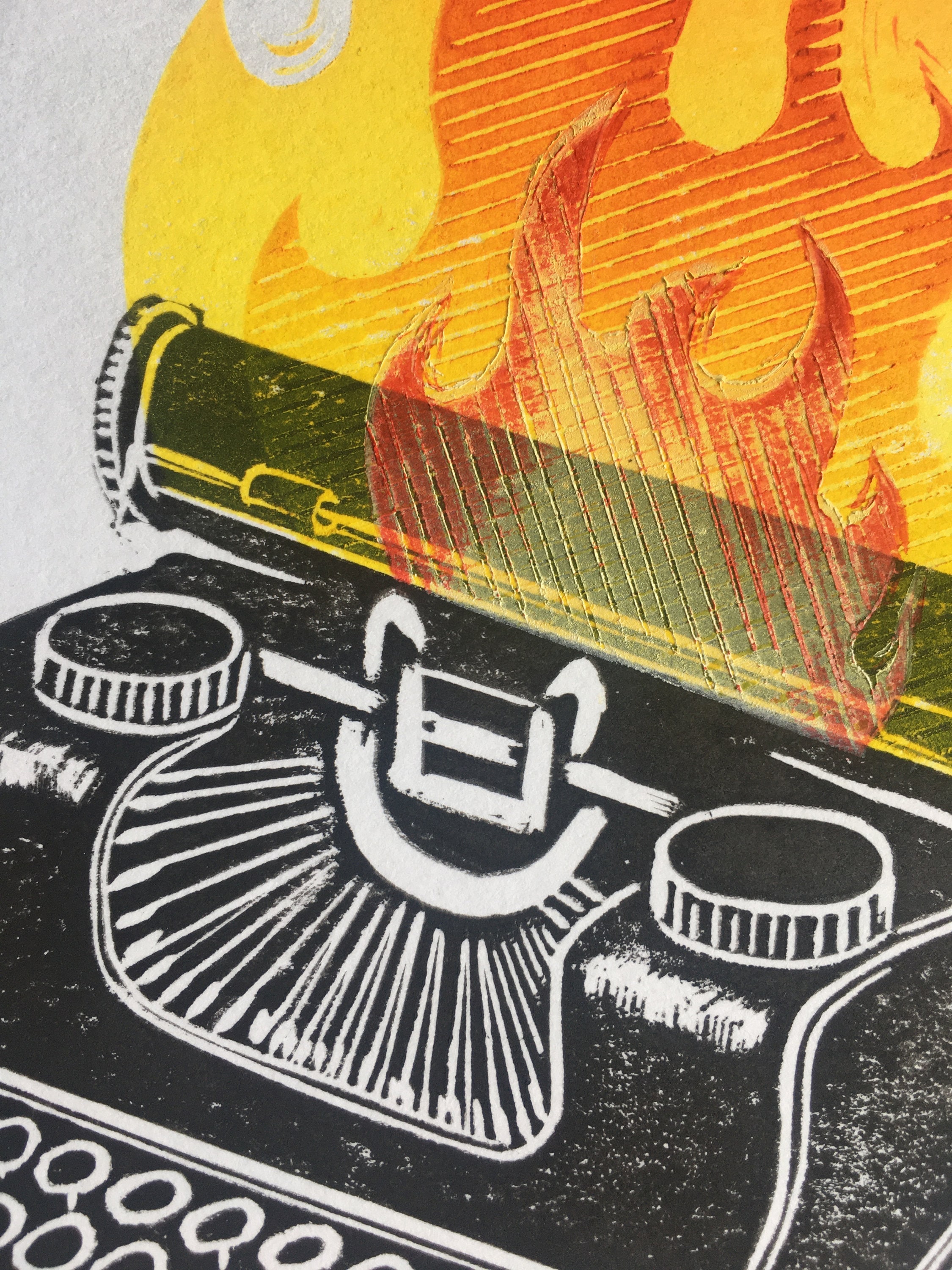 A5 Flaming Typewriter Original Lino Print. Lino Cut Relief Print ...