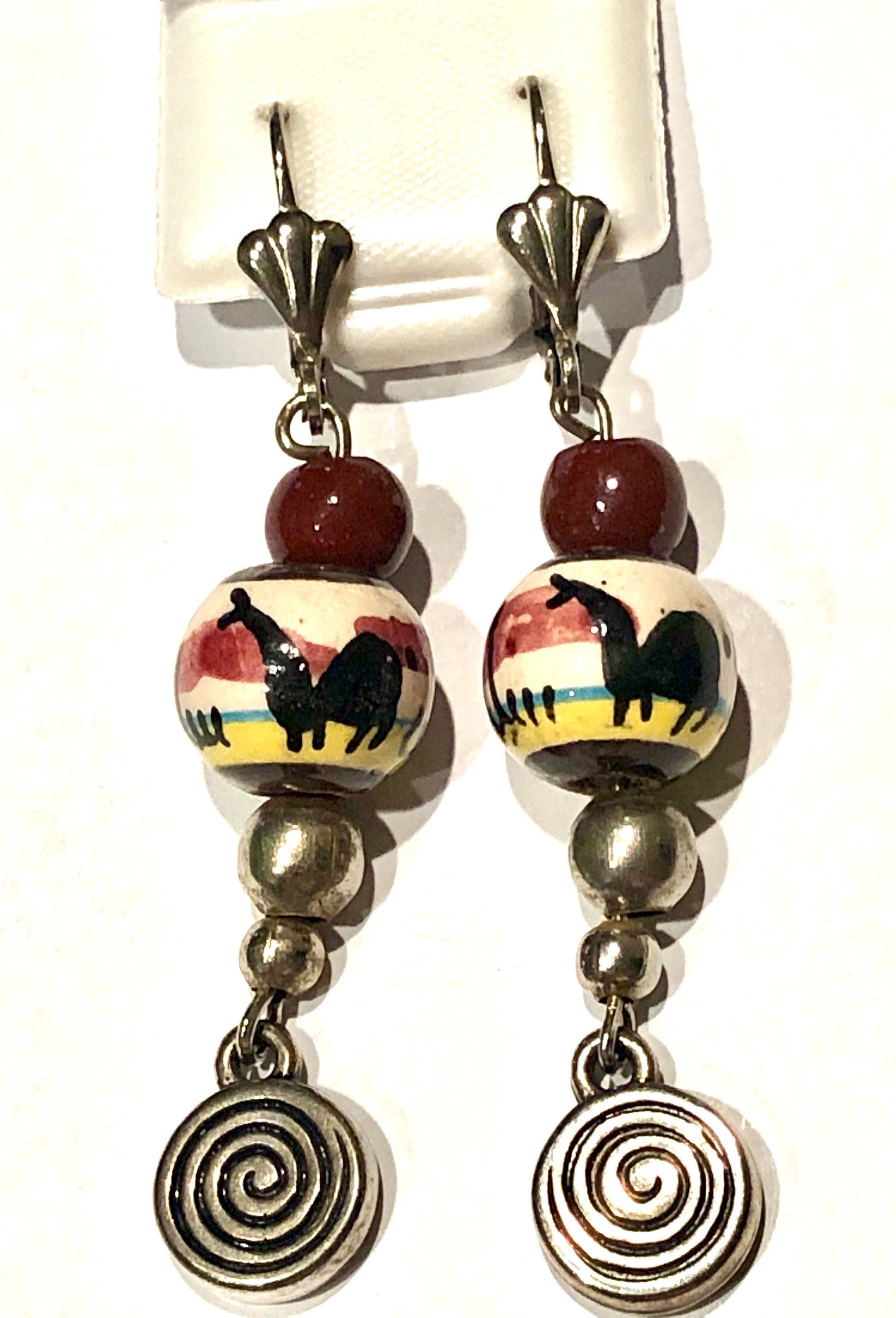 Peruvian Dangle Earrings With Hand Painted Ceramic Beads - Etsy UK