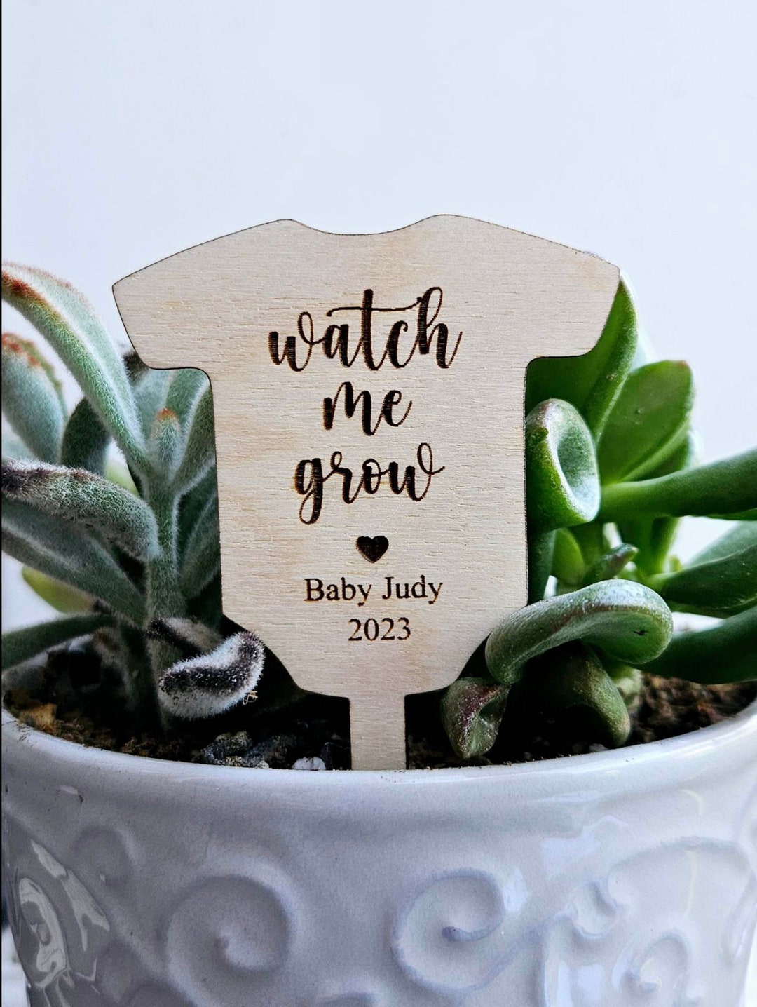 Wooden Watch Me Grow Plant Tag, Baby Shower Favor Tag, Custom Plant Tag ...