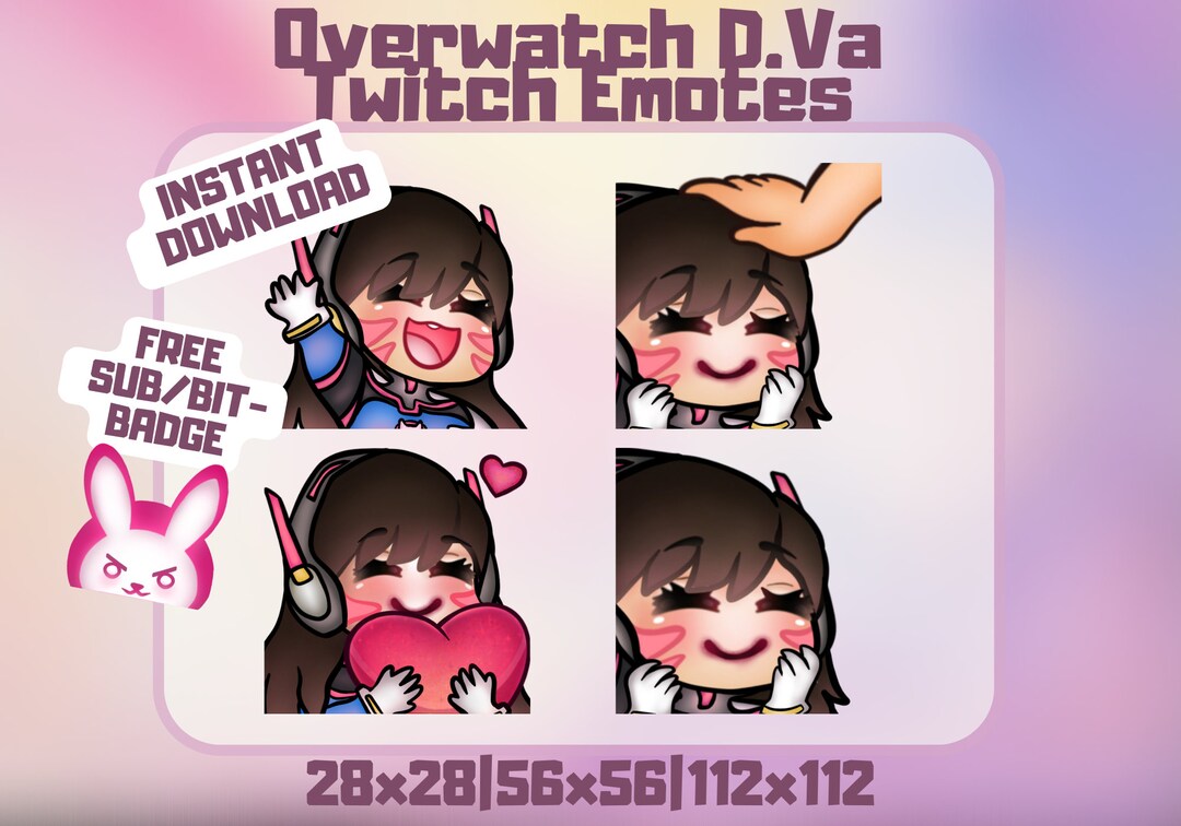Twitch D.va Emote Bundle - Cute Overwatch Chibi | Hi Love Cuddle ...