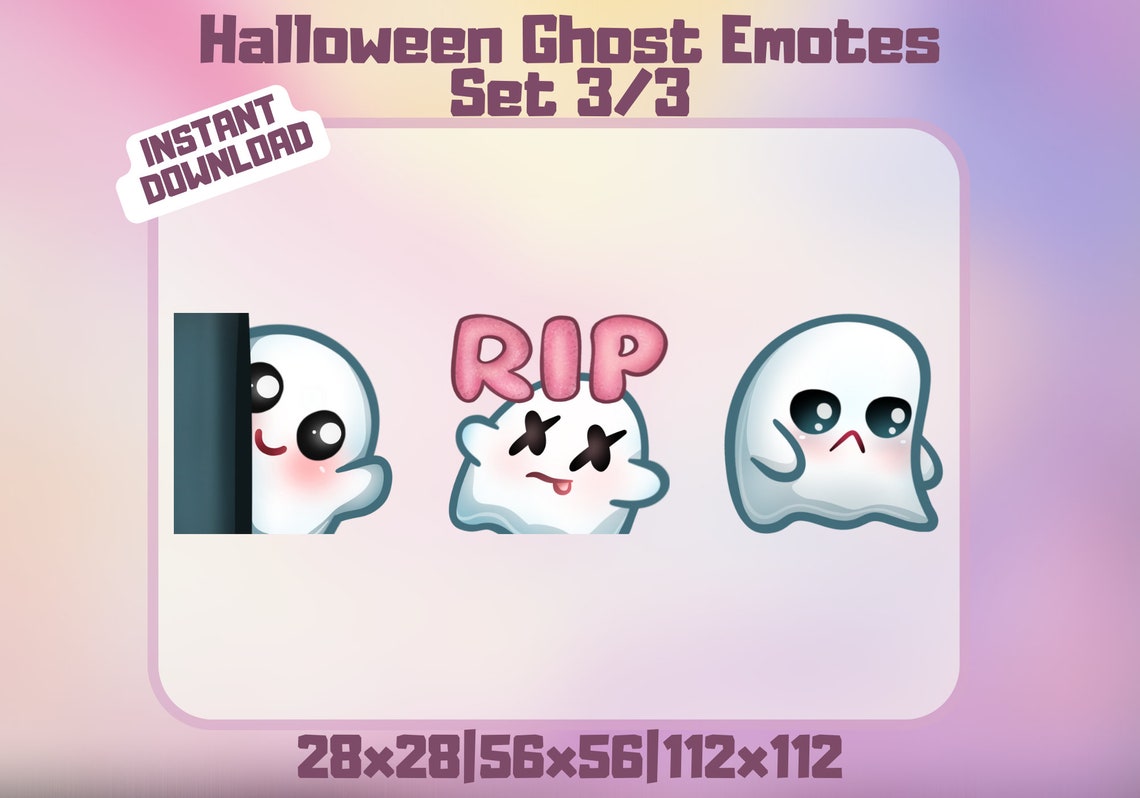 Cute Ghost Twitch Emote Set| 3 Emotes - Bundle 2/3| Cute Halloween ...