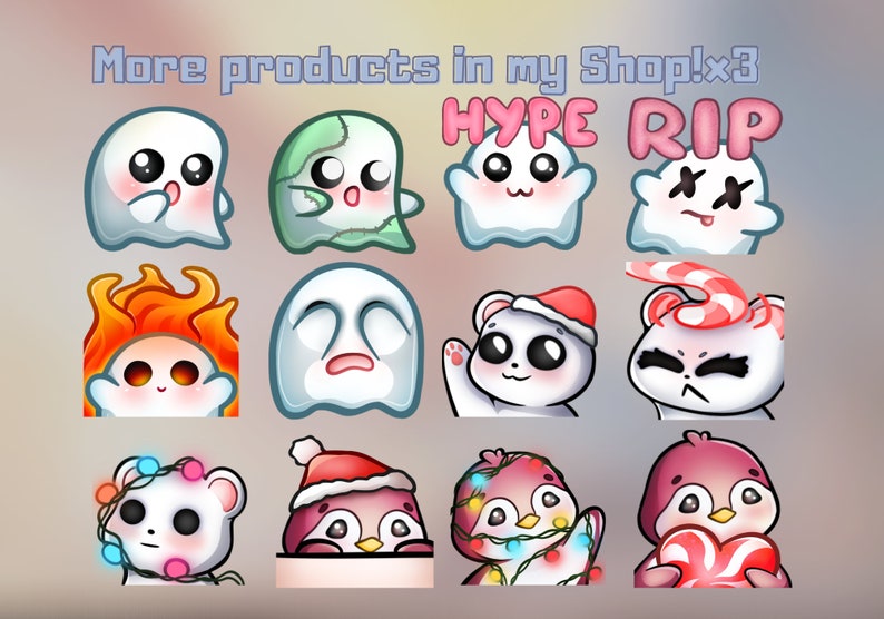 Ghost Christmas Emotes Twitch Kawaii | 3 Cute Chrsitmas Ghost Emotes ...
