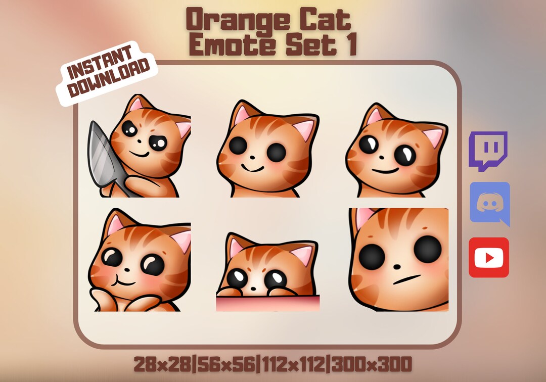 Orange Cat Emotes Kawaii | 6 Cute Cat Emotes | Smirk Knife Amazed Lurk ...