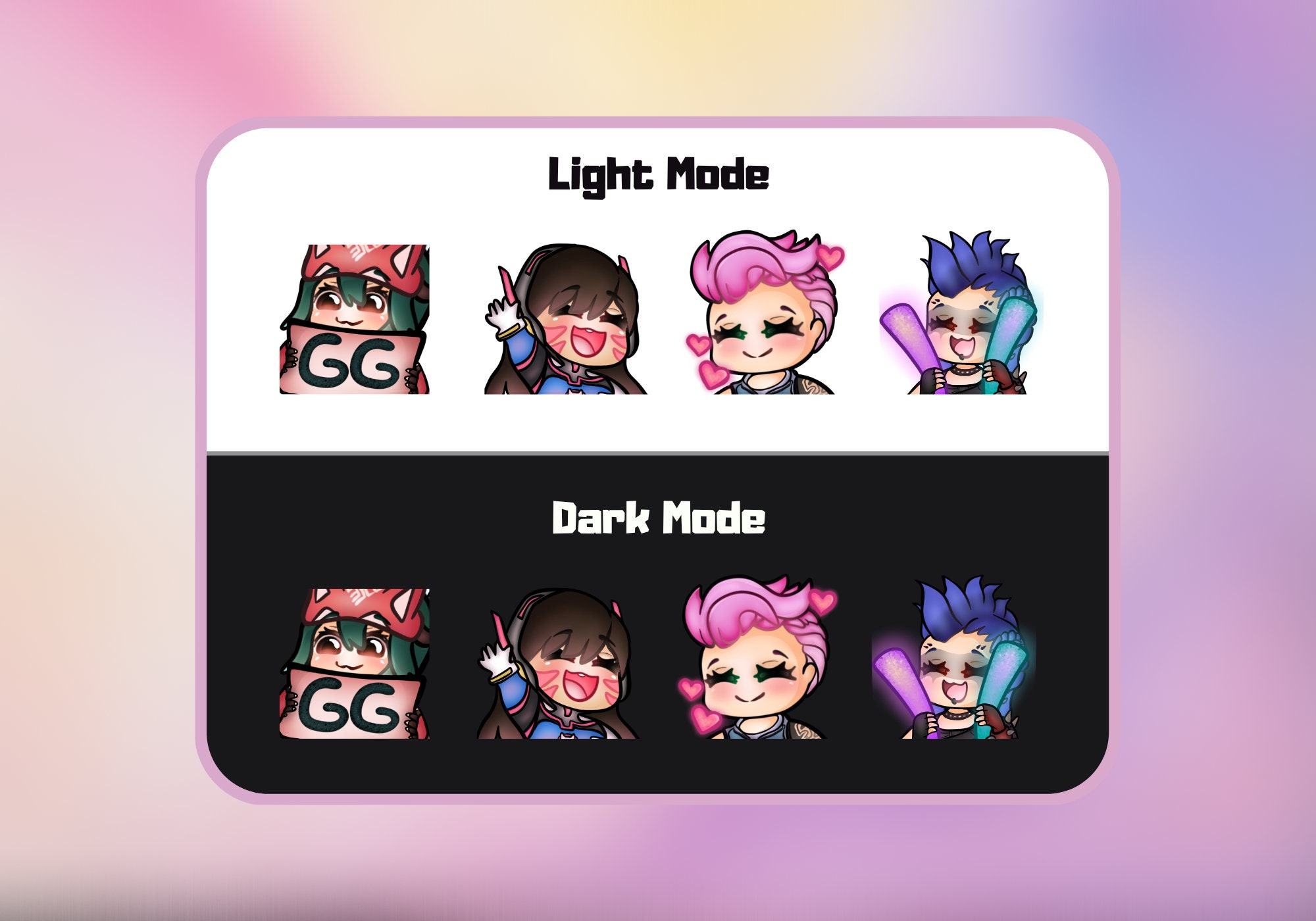 Overwatch Emote Pack 1 for Twitch Kiriko Dva Zarya Junkerqueen 4 Emotes ...