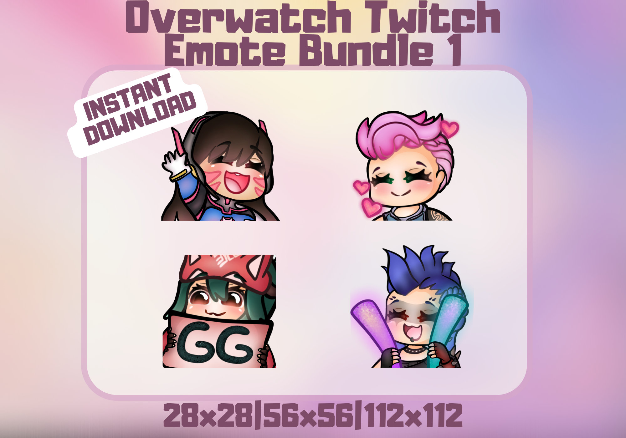 Overwatch Emote Pack 1 for Twitch Kiriko Dva Zarya Junkerqueen 4 Emotes ...