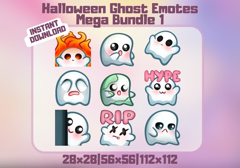 Cute Ghost Twitch Emote Bundle | 9 Emotes Mega Pack | Cute Halloween ...