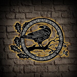 Viking Raven Sign With Lights,norse Raven Sign,norse Raven Metal Wall ...