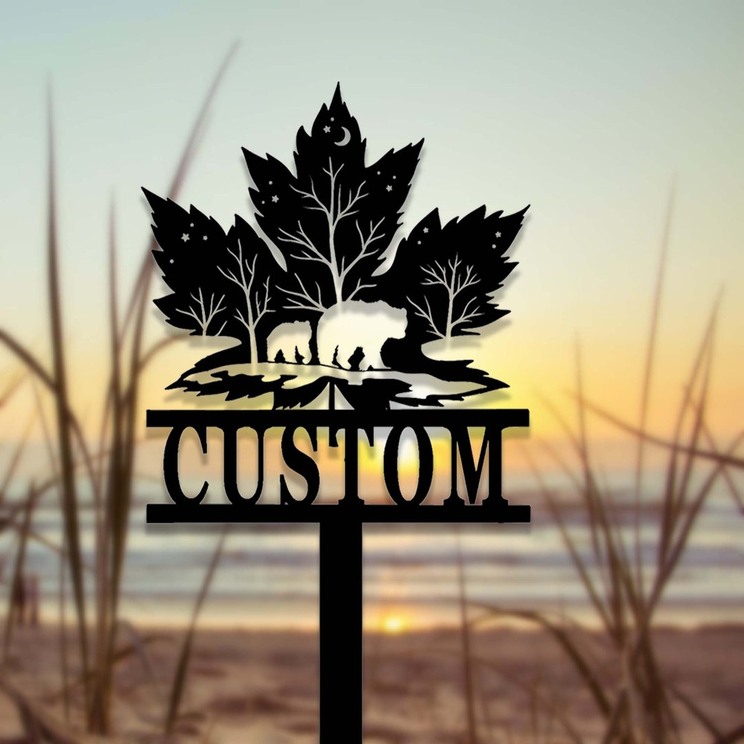 Custom Maple Leaf and Bear Metal Yard Stake,bears Address Garden Stake ...