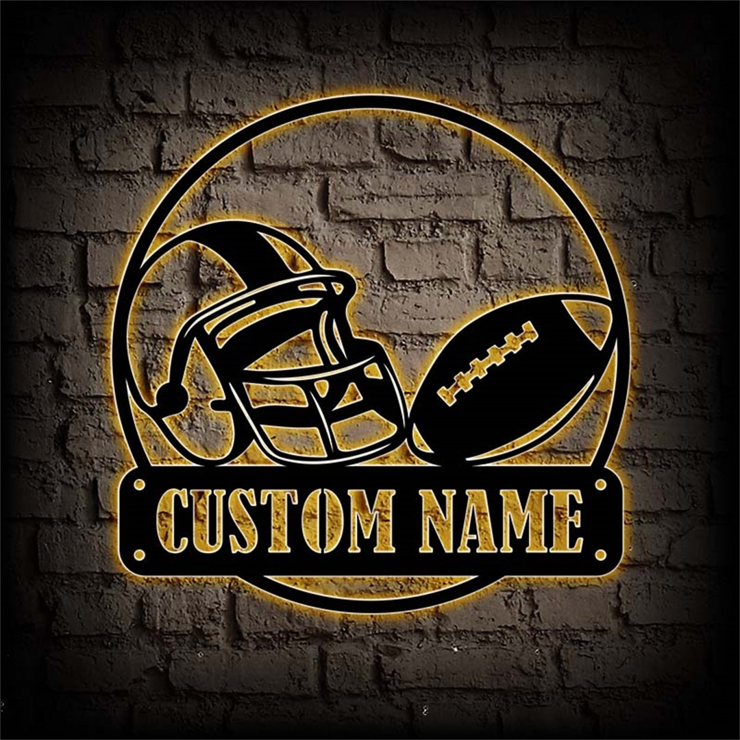 Custom Football Metal Sign,football Player Metal Wall Art With Led ...