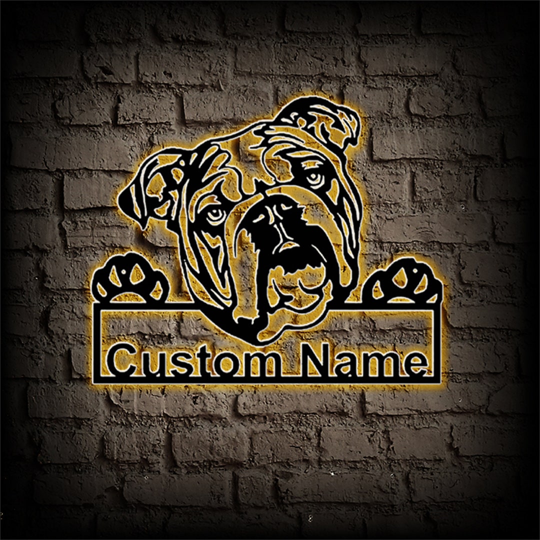 Custom English Bulldog Metal Sign With LED Light,bulldog Sign,bulldog ...