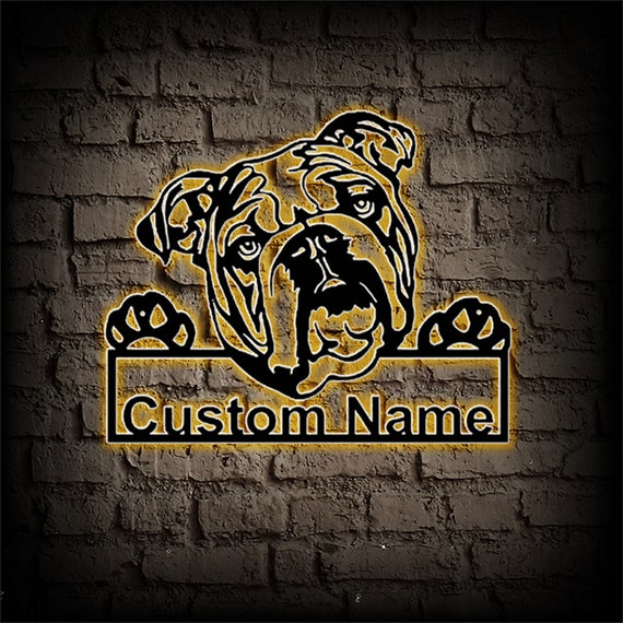 Custom English Bulldog Metal Sign With LED Lightbulldog - Etsy