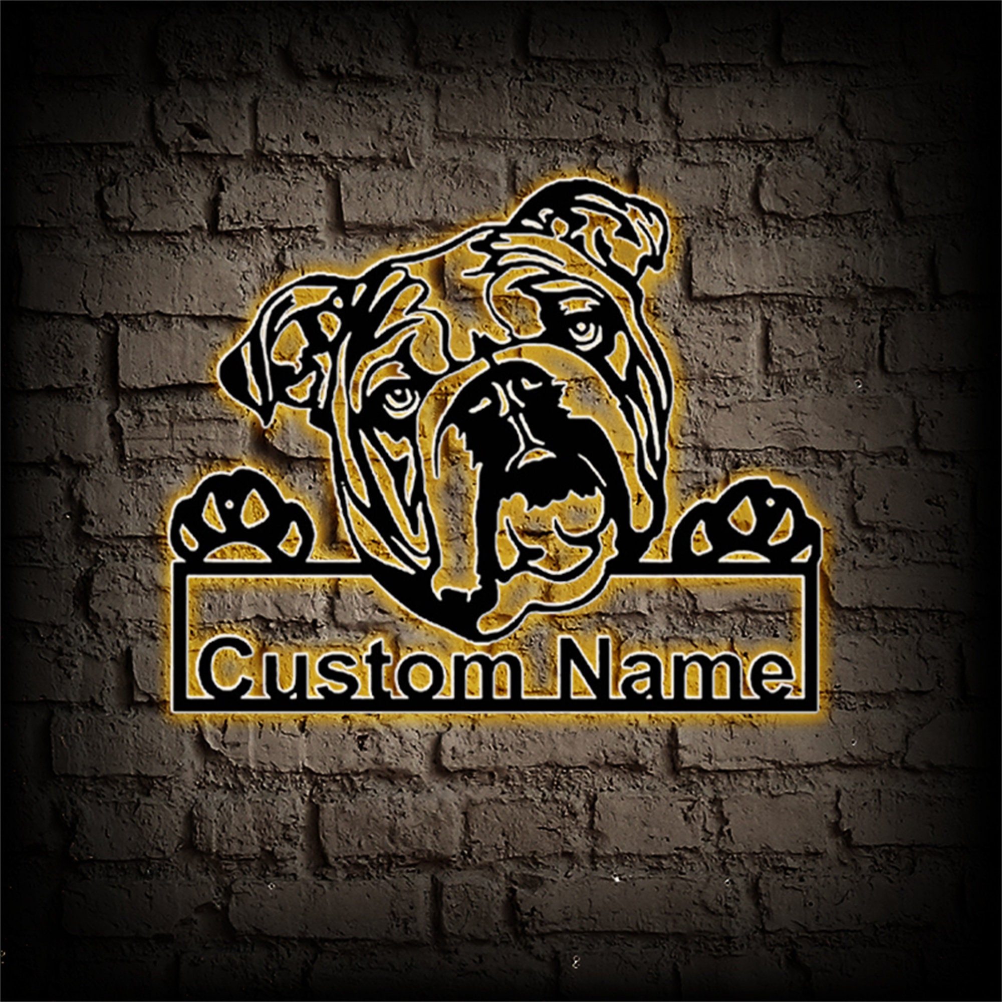 Custom English Bulldog Metal Sign With LED Lightbulldog - Etsy