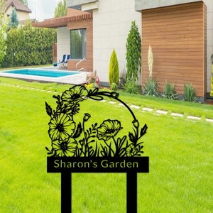 Custom Poppy Flowers Garden Sign With Stake,metal Flower Garden Sign ...