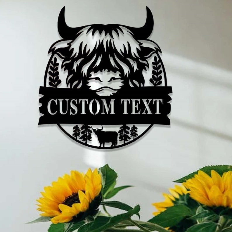 Custom Highland Cow Metal Sign,highland Cow Metal Wall Art,personalized ...
