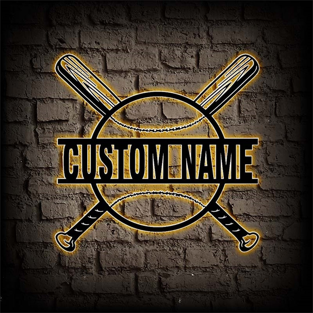 Custom Baseball Metal Sign With LED Lights,baseball Bat Metal Wall Art ...