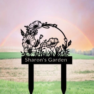 Custom Poppy Flowers Garden Sign With Stake,metal Flower Garden Sign ...