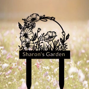 Custom Poppy Flowers Garden Sign With Stake,metal Flower Garden Sign ...