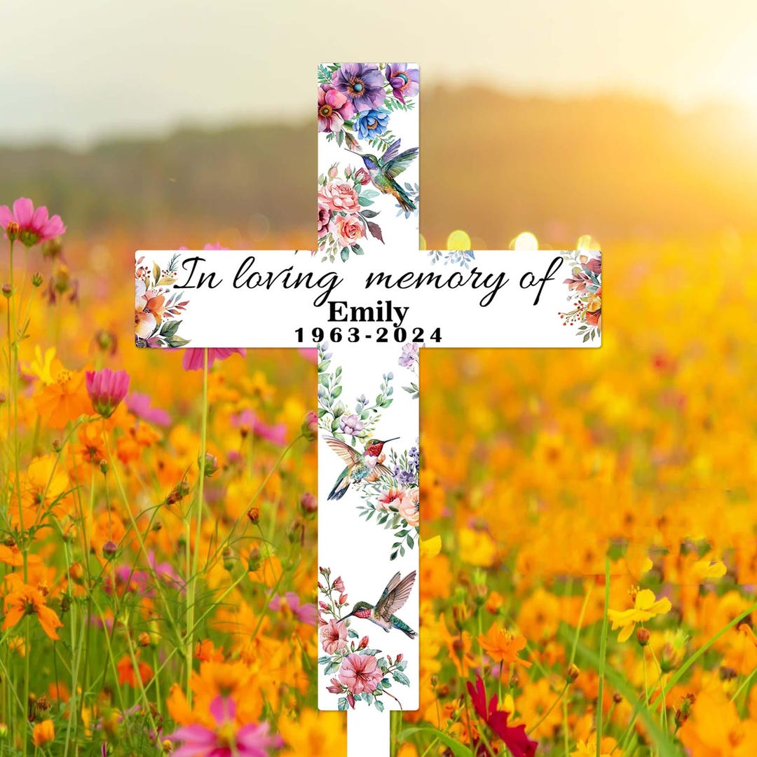 Custom Hummingbird Memorial Cross Stake,hummingbird Metal Cross ...