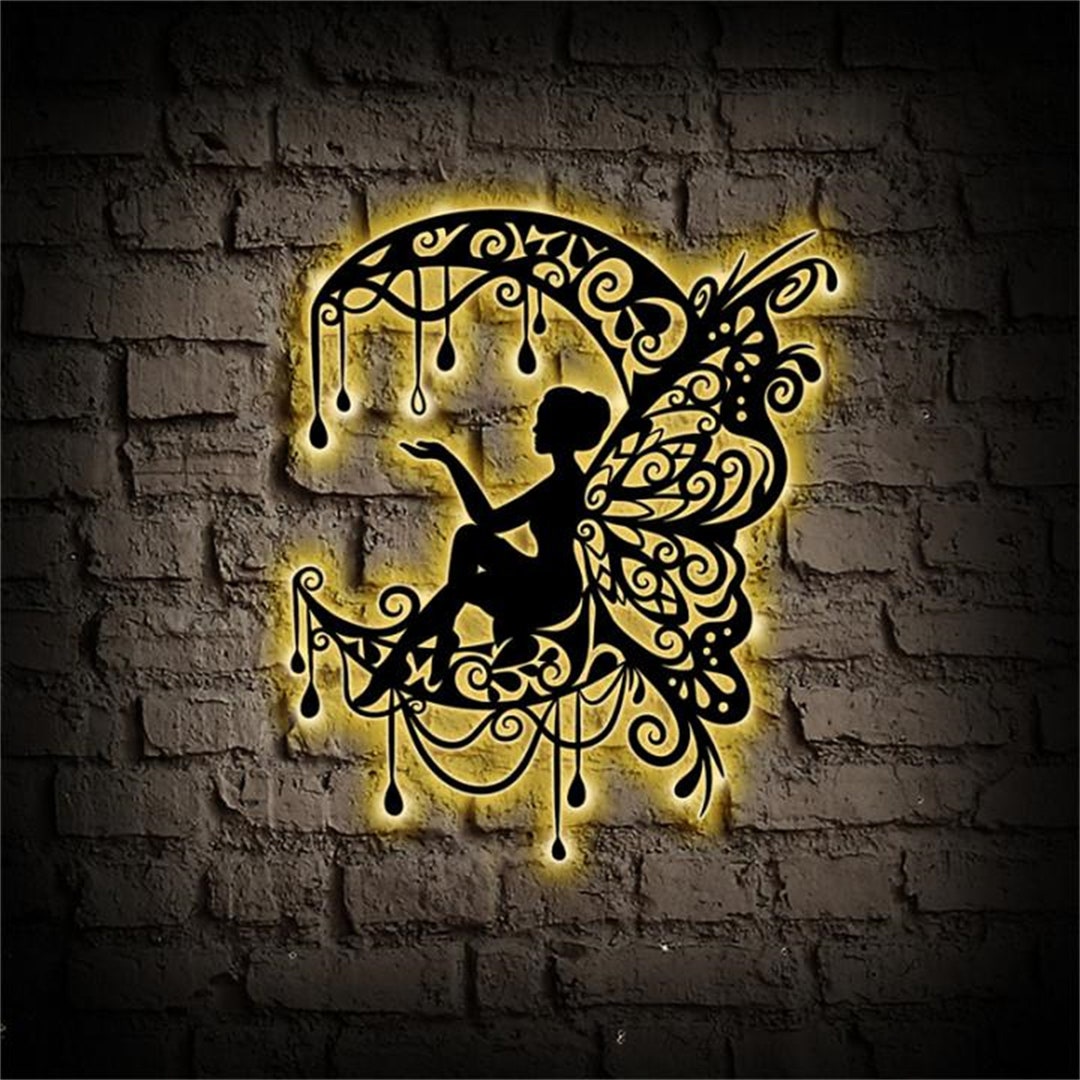 Moon Fairy Metal Sign,led Moon Fairy Metal Wall Art,fairy on the Moon ...