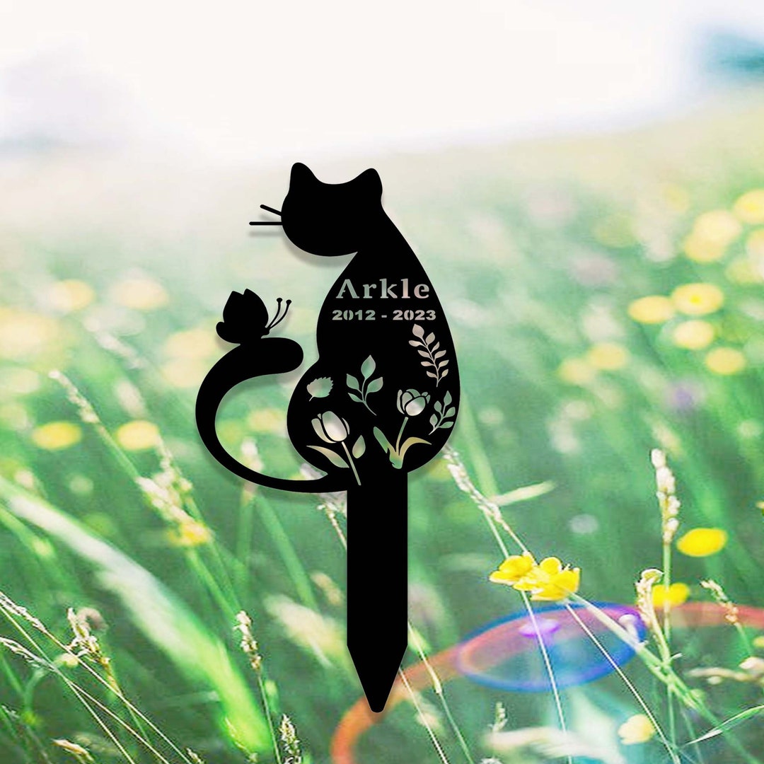 Custom Metal Cat Memorial Stake,floral Cat Garden Stake,personalized ...