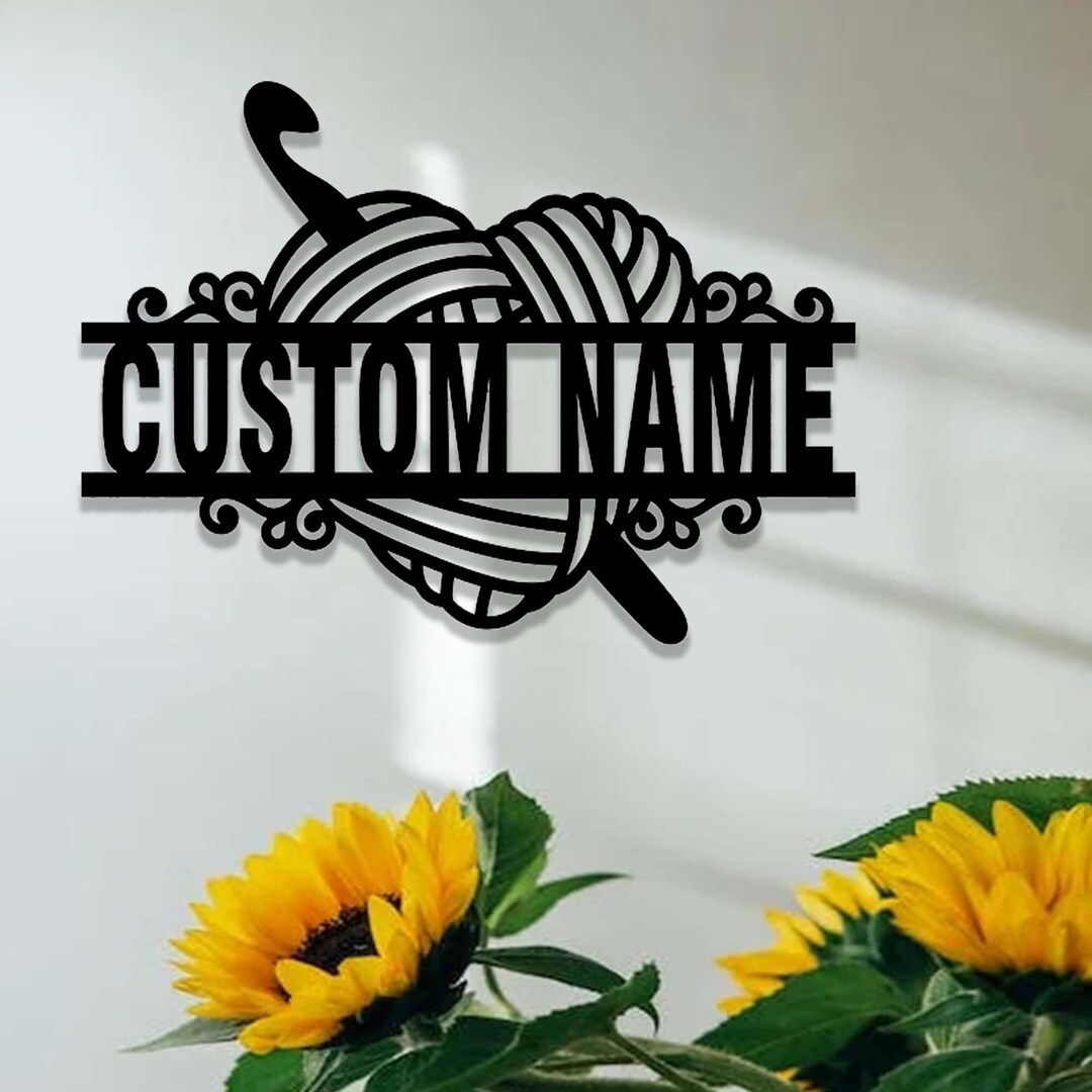 Custom Crochet Metal Sign,personalized Knitting Name Sign,ball Heart ...