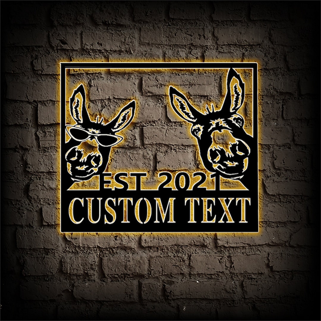 Custom Two Donkeys Metal Sign With Lights,donkeys Metal Wall Art ...