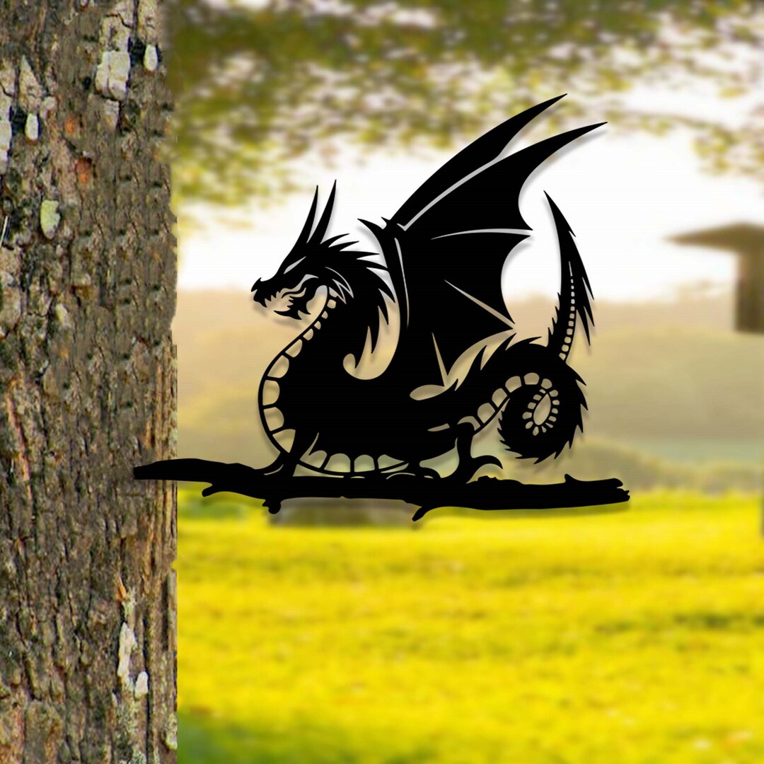 Dragon on Branch Metal Tree Stake,dragon Metal Tree Art,dragon Garden ...