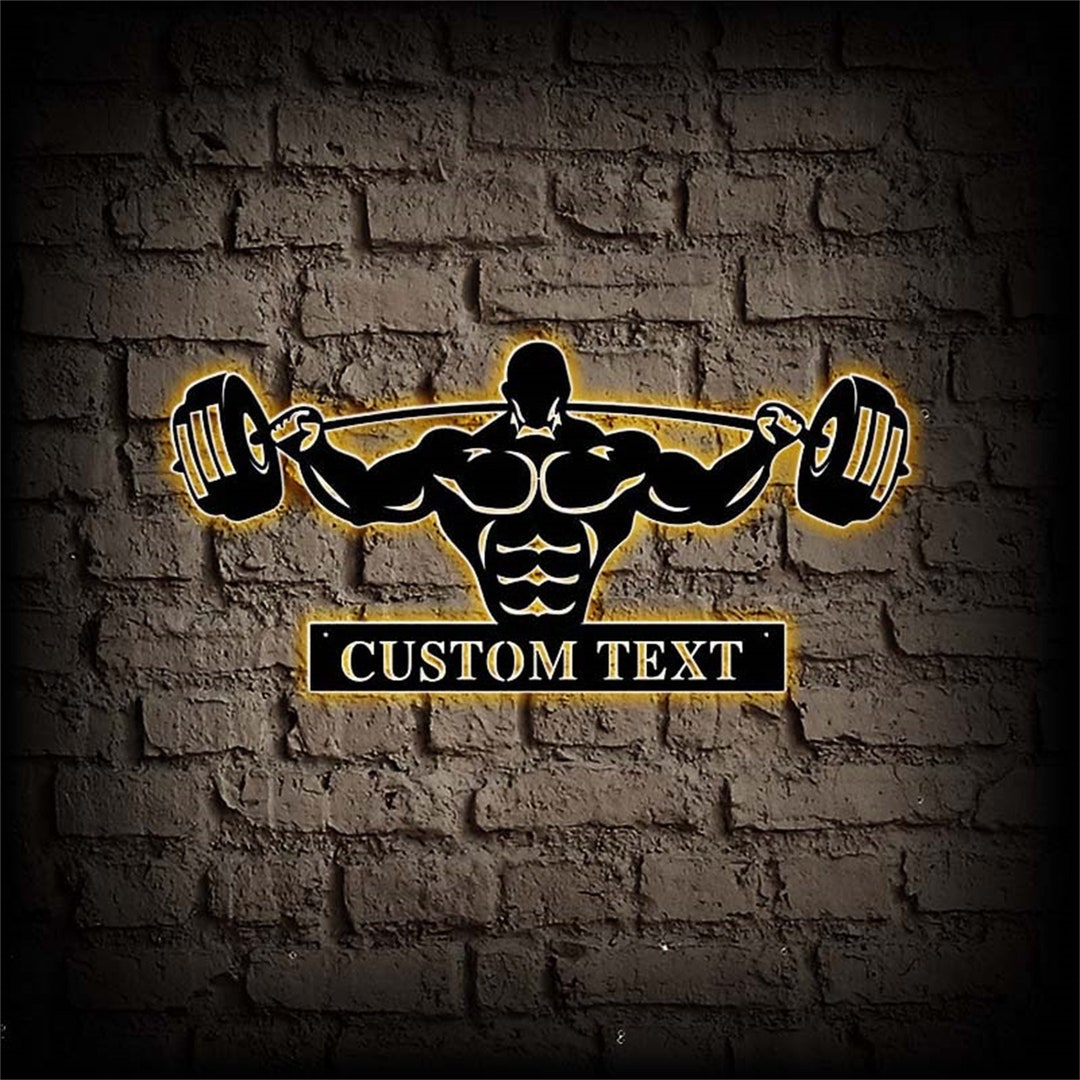 Custom Gym Sign With Lights,powerlifting Sport Metal Wall Art ...