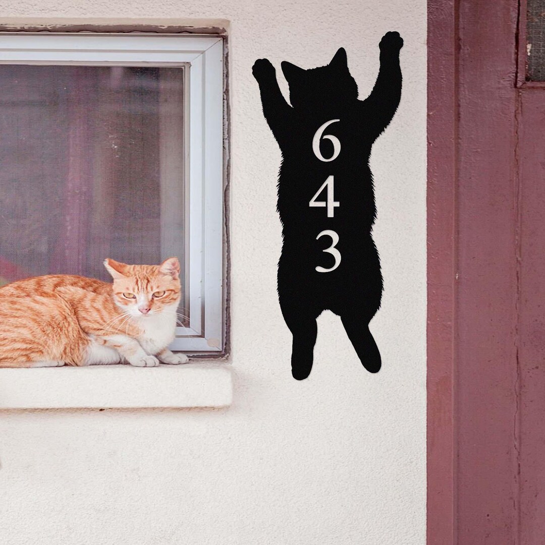 Custom Cat Address Sign,metal Cat House Number Sign,personalized ...