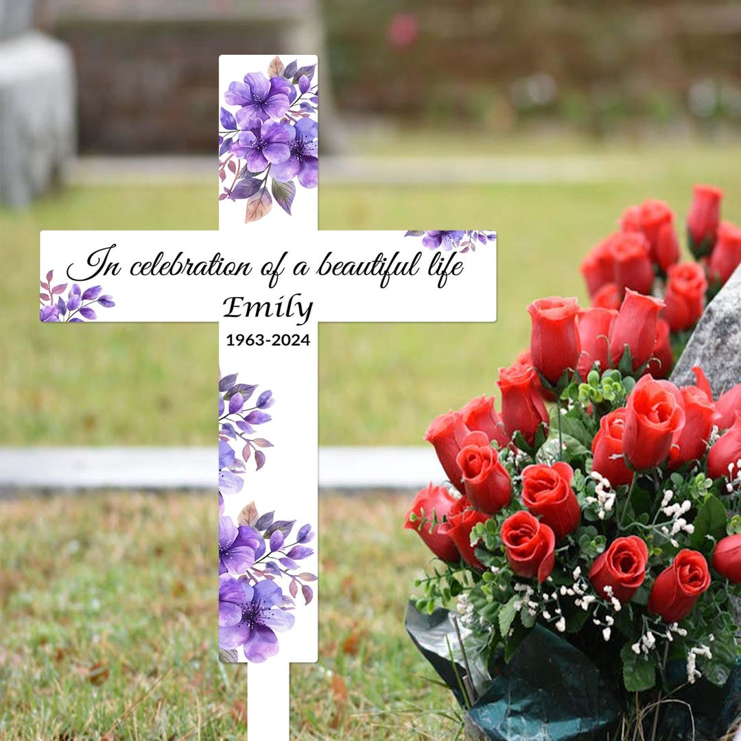 Custom Memorial Garden Cross Stake,floral Metal Cross Garden Stake ...