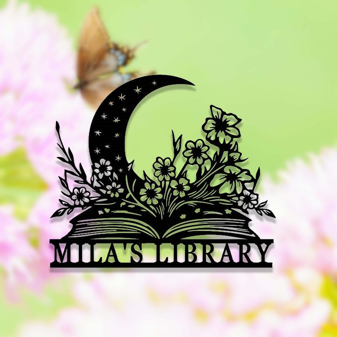 Personalized Library Sign,metal Bookshelf Sign,custom Floral Books Sign ...