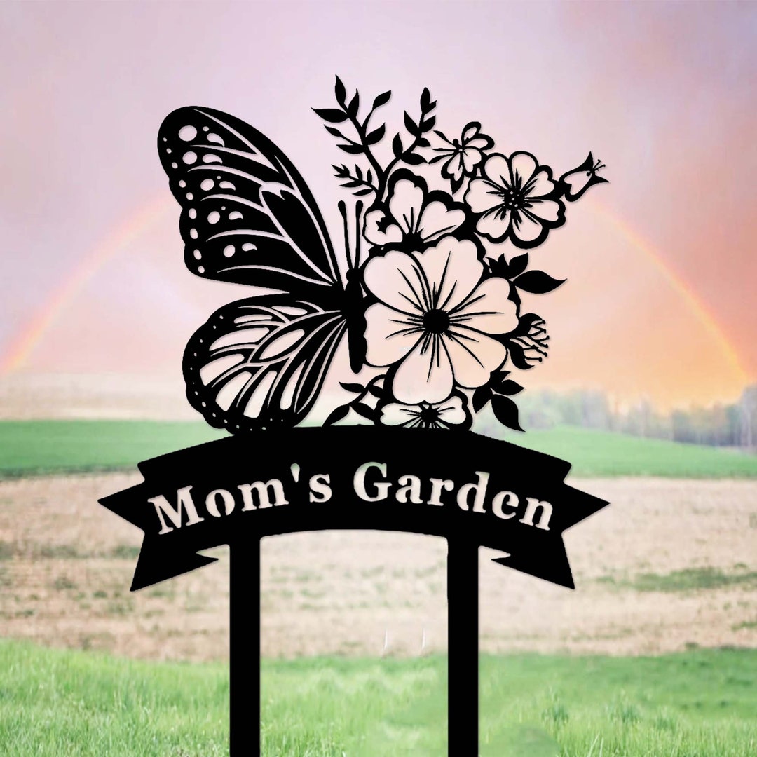 Custom Butterfly Metal Garden Stake,butterfly Garden Sign With Flowers ...