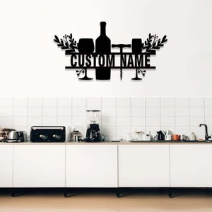 Custom Wine Sign,vino Wine Glasses Metal Wall Art,floral Wine Wall ...