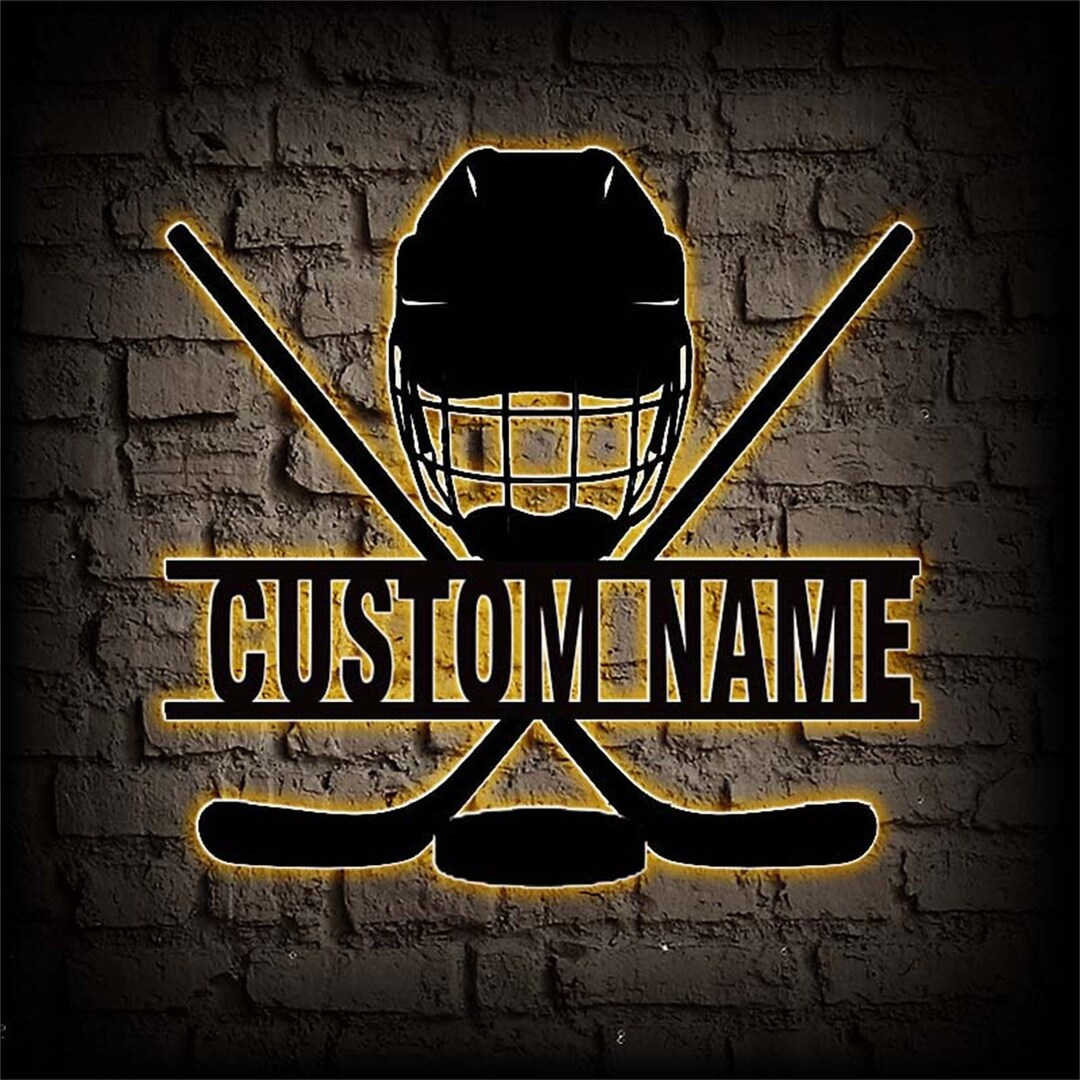 Personalized Hockey Metal Sign,led Hockey Stick Metal Wall Art,custom ...