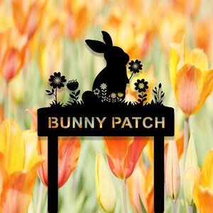 Personalized Floral Rabbit Metal Garden Stake,flower Bunny Garden Sign ...