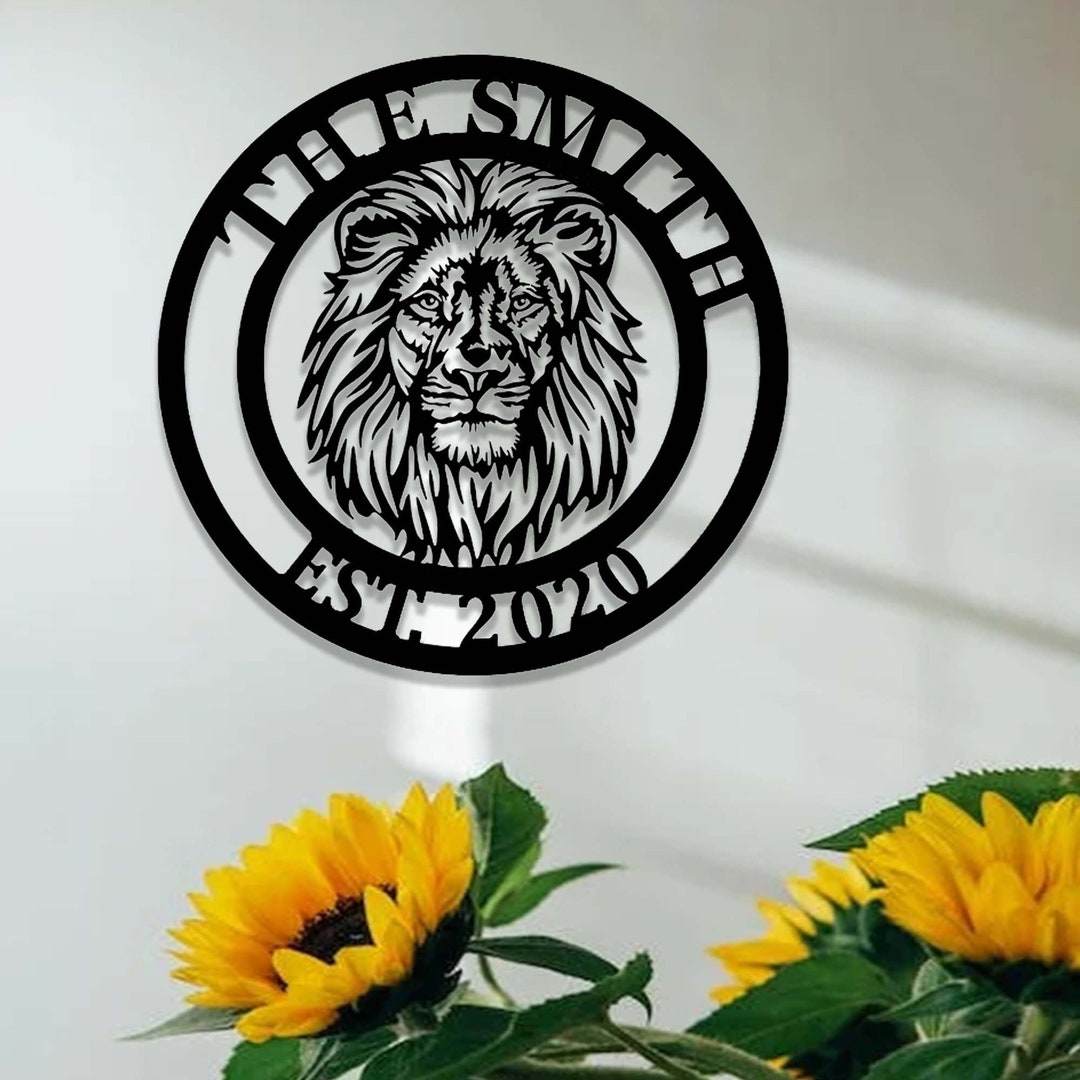 Custom Lion Metal Sign,lion Head Metal Wall Art,personalized Lion Name ...