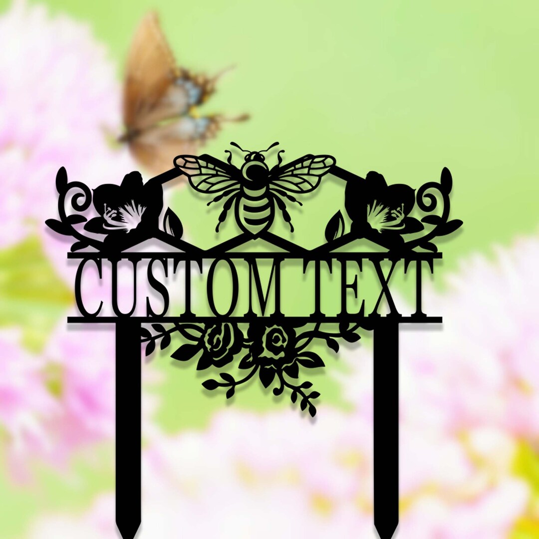 Custom Bee Garden Sign Stake,metal Bee Flowers Sign,personalized Garden ...