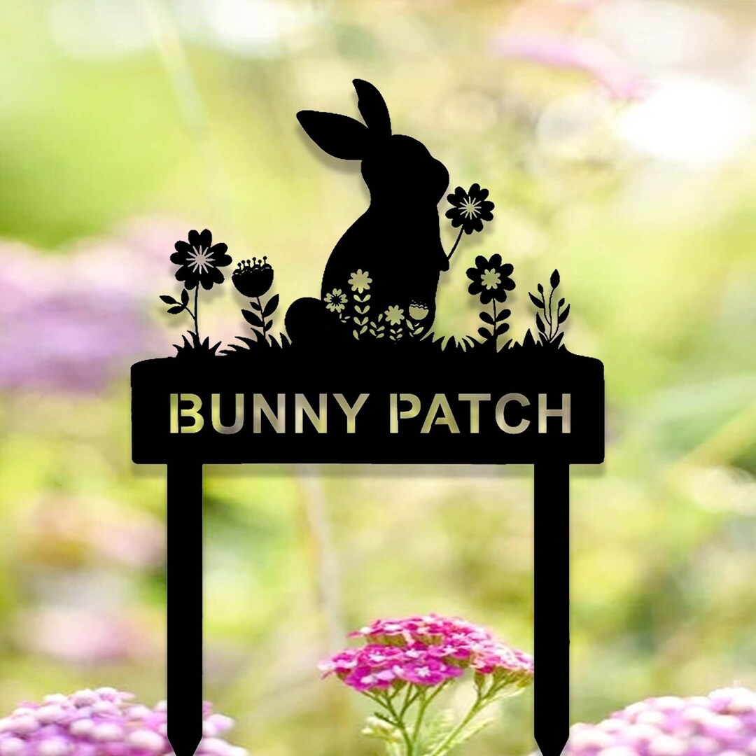 Personalized Floral Rabbit Metal Garden Stake,flower Bunny Garden Sign ...