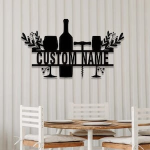 Custom Wine Sign,vino Wine Glasses Metal Wall Art,floral Wine Wall ...