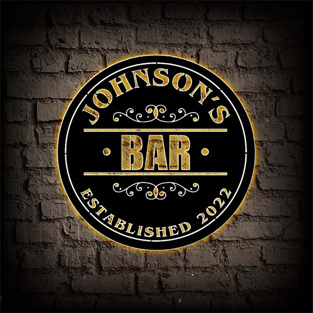Custom Bar Sign With LED Lights,personalized Bar Metal Wall Art,bar ...